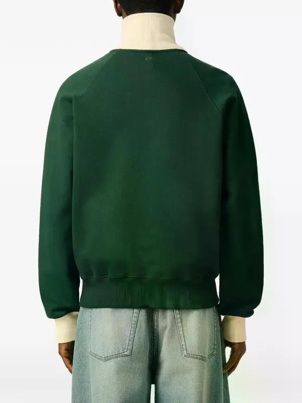AMI Paris Zipped Cotton Sweatshirt With De Coeur