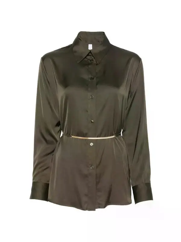 Imperial Belted Satin-finish Shirt - Green