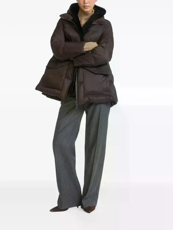 YVES SALOMON A-line Shearling-panel Down Coat