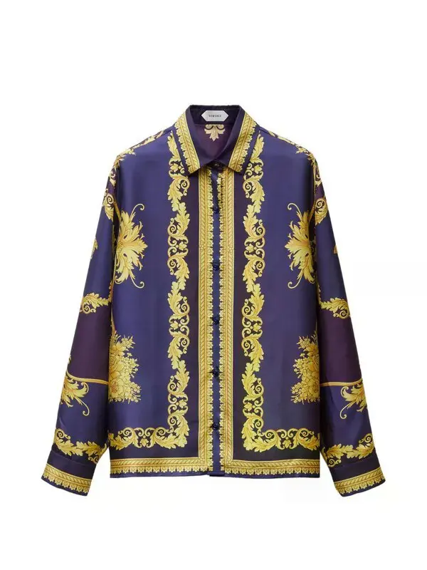 Versace Printed Silk Twill Shirt - Purple