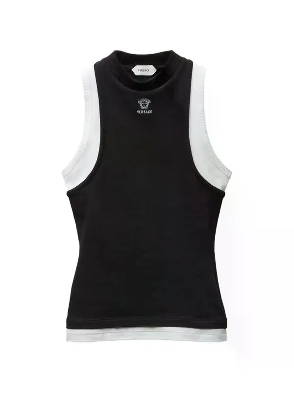Versace Embroidered-logo Stretch Cotton-jersey Tank Top