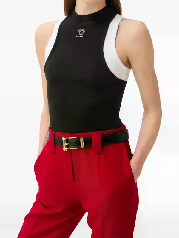 Versace Embroidered-logo Stretch Cotton-jersey Tank Top