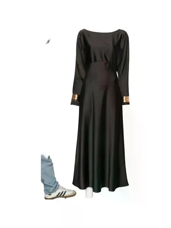 Imperial Satin-finish Long-sleeve Maxi Dress - Brown