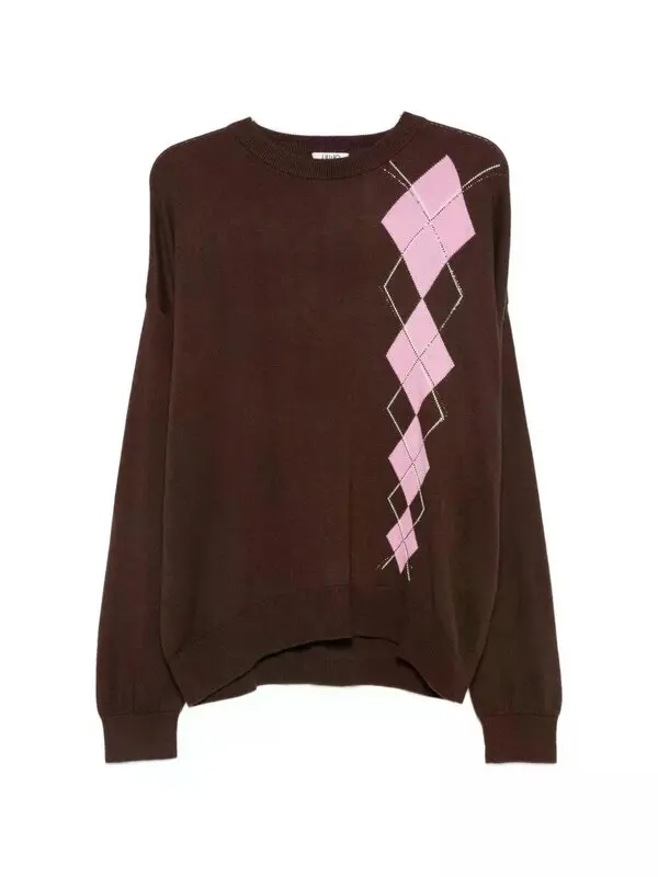 Liu Jo Argyle-intarsia Rhinestone-embellished Sweater