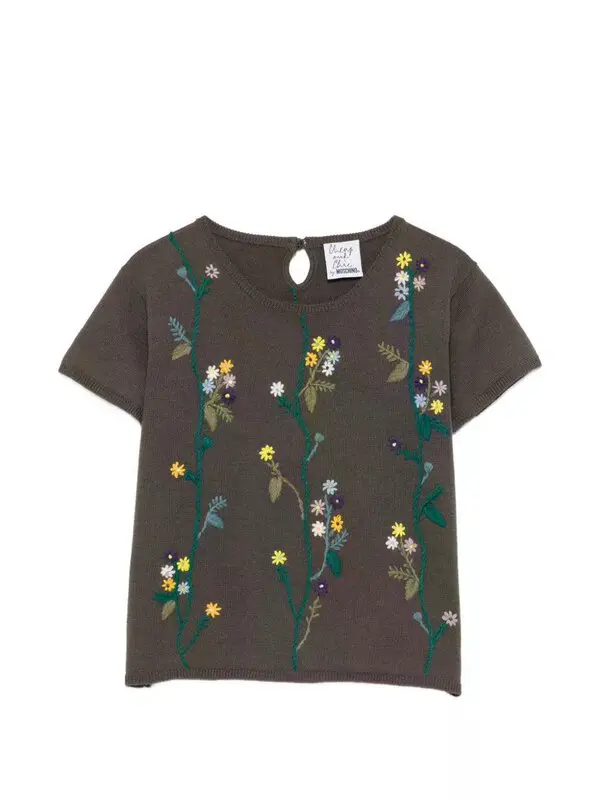 Moschino 2000s Floral-embroidered T-shirt - Brown