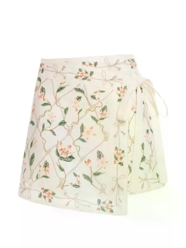 Agua Bendita Luna Floral-print Mini Wrap Skirt - Neutrals