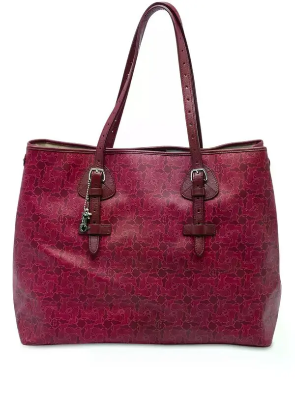 Celine 2009 Coated Canvas Le Horse Carriage Tote Bag - Red