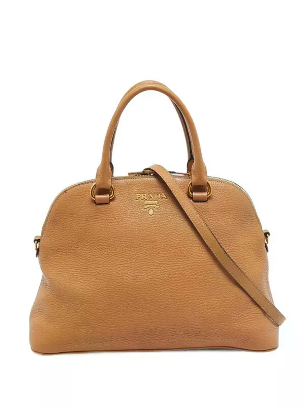 Prada Vitello Leather Dome Satchel Bag - Neutrals