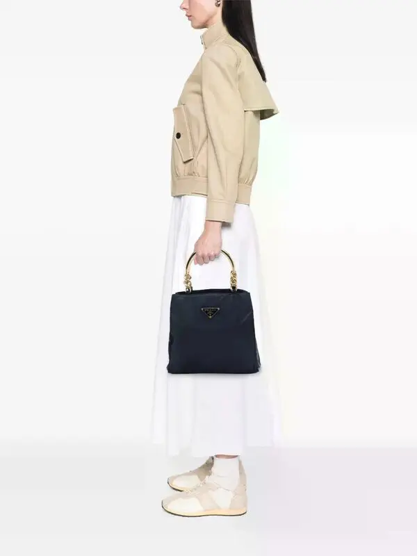 Prada 2013-2026 Tessuto Metal Handle Bag Tote Bag - Blue