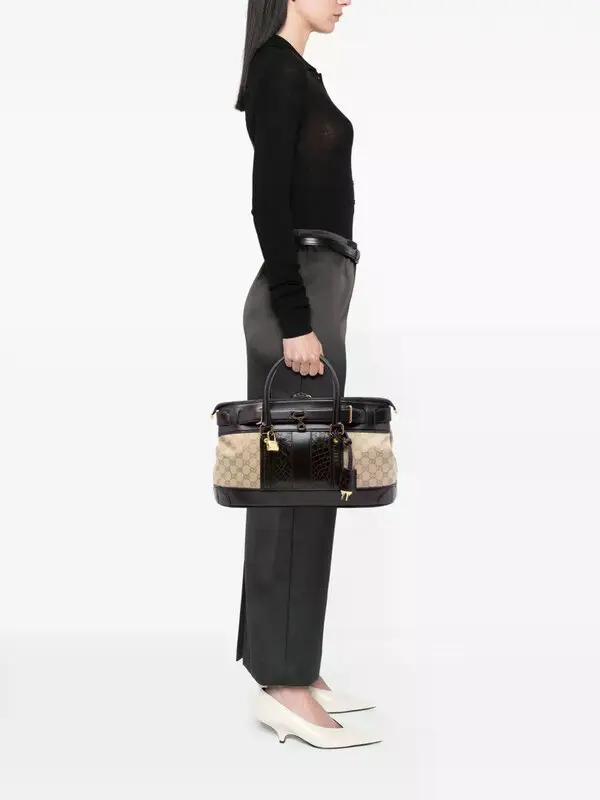 Gucci Gg Canvas And Crocodile Embossed Calfskin Secret Handbag