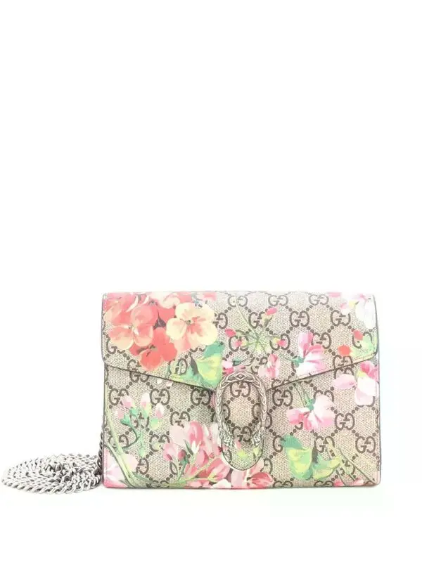 Gucci Dionysus Chain Wallet Blooms Print Gg Coated Canvas Small Shoulder Bag - Brown