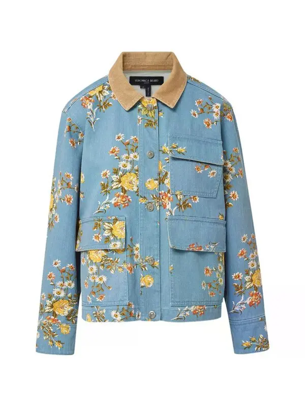 Veronica Beard Leighton Floral-print Corduroy-collar Jacket
