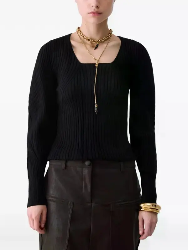 Liu Jo Ribbed Sweater With Balloon Sleeves - Black