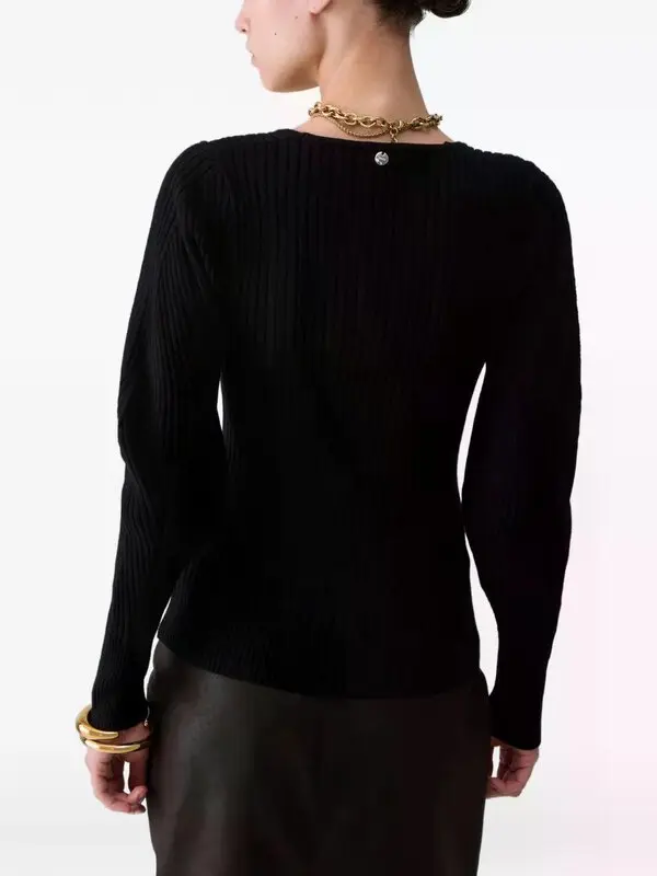 Liu Jo Ribbed Sweater With Balloon Sleeves - Black