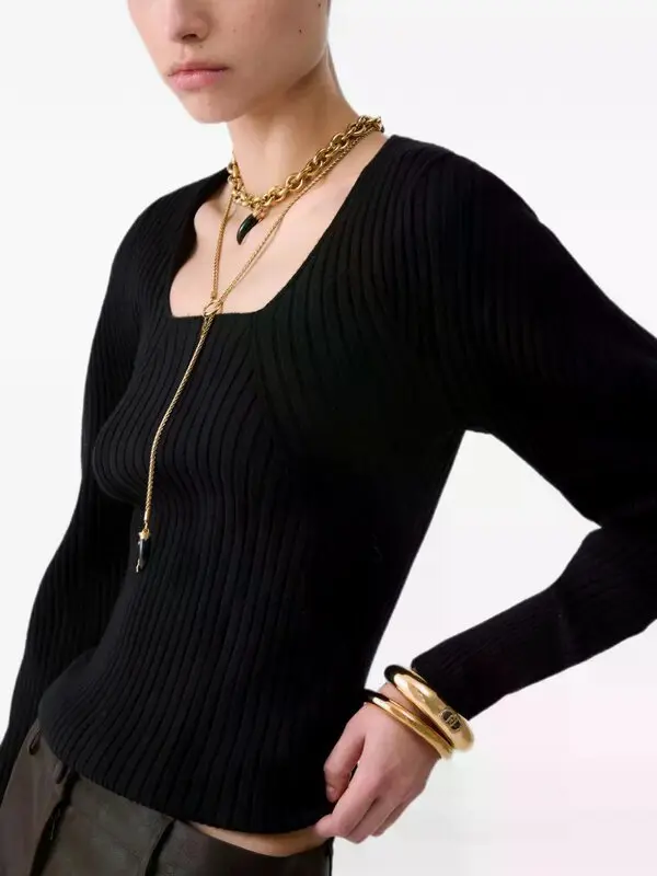 Liu Jo Ribbed Sweater With Balloon Sleeves - Black