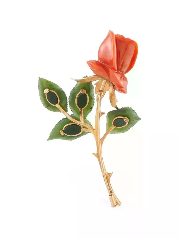 LB EXCLUSIVE Coral Jade And Diamond Brooch