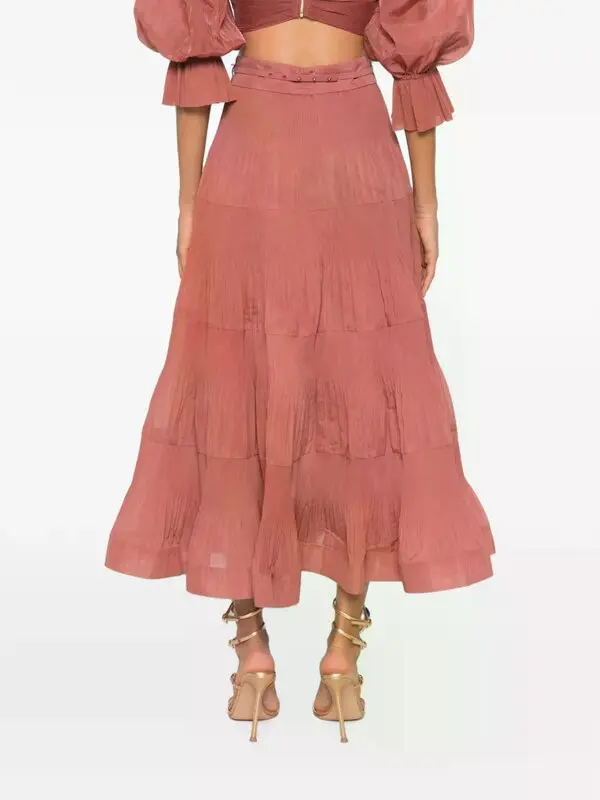 Zimmermann Pleated Tiered Midi Skirt