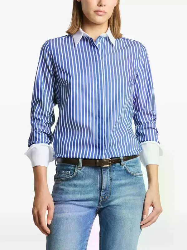 FAY Vertical-stripe Contrast-collar Shirt