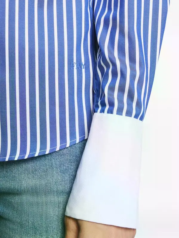FAY Vertical-stripe Contrast-collar Shirt