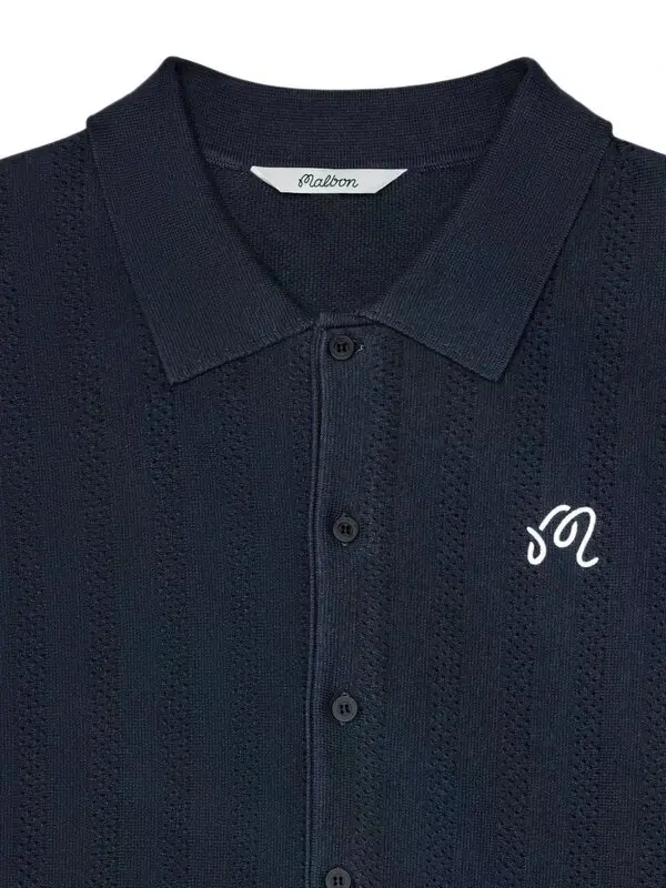 MALBON Crosscut Pointelle Polo Shirt - Blue