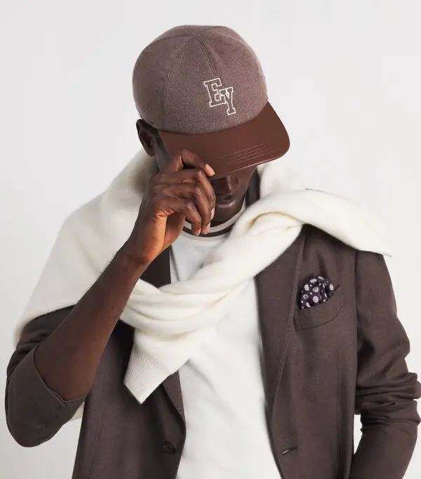 Eleventy Cashmere Wool-lined Embroidered Baseball Cap