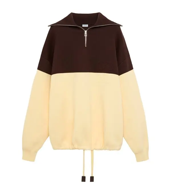 Loewe Cotton-blend Quarter-zip Sweatshirt - Brown