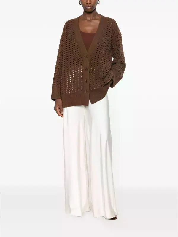 NUDE Perforated-knit Wool Cardigan - Brown