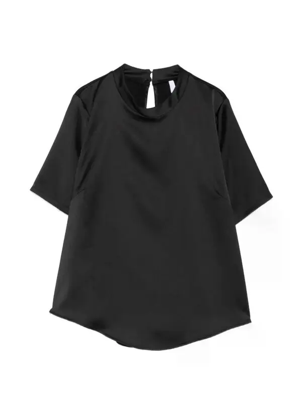Imperial Satin-finish Short-sleeve Blouse - Black