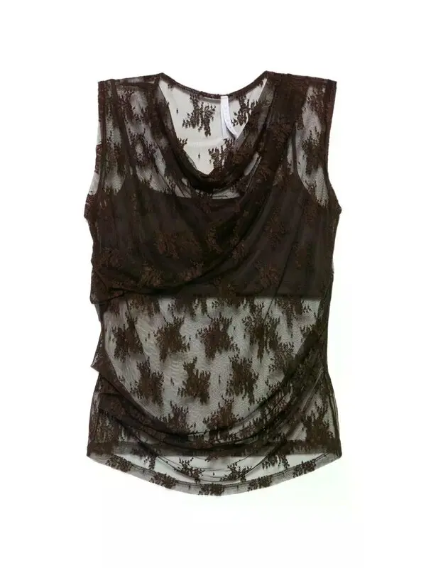 Imperial Lace-overlay Draped Top - Brown
