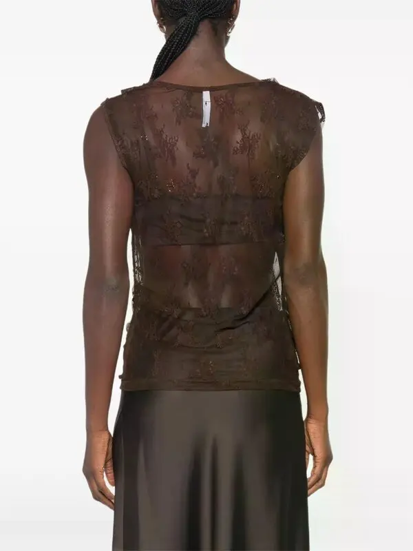 Imperial Lace-overlay Draped Top - Brown