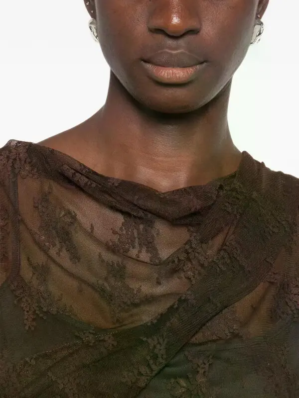 Imperial Lace-overlay Draped Top - Brown