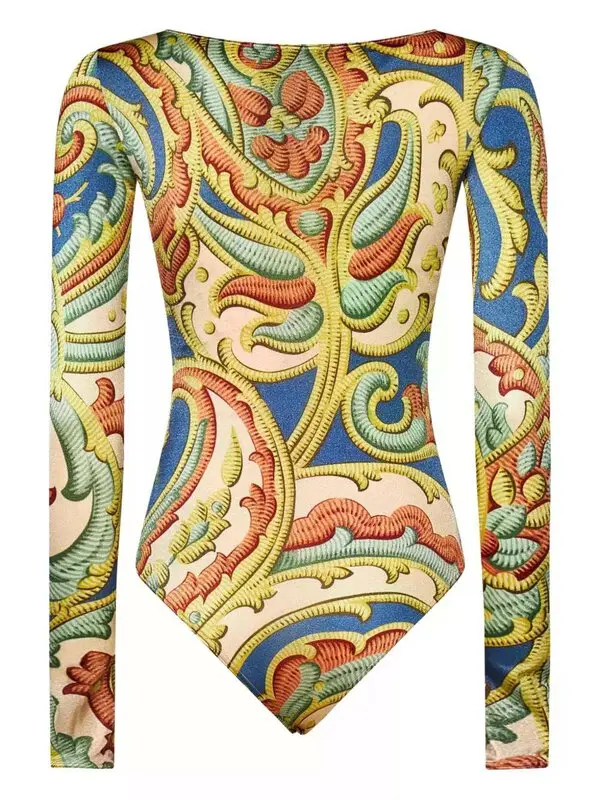Wolford Paisley-print Long-sleeve Bodysuit - Green