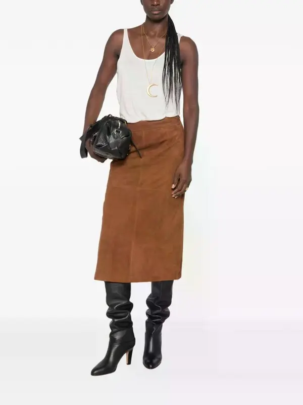 Marella Suede Midi Skirt - Brown