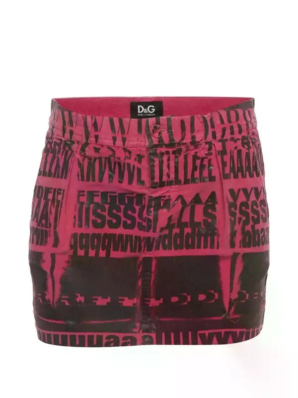 Dolce & Gabbana Printed Pleated Corduroy Mini Skirt