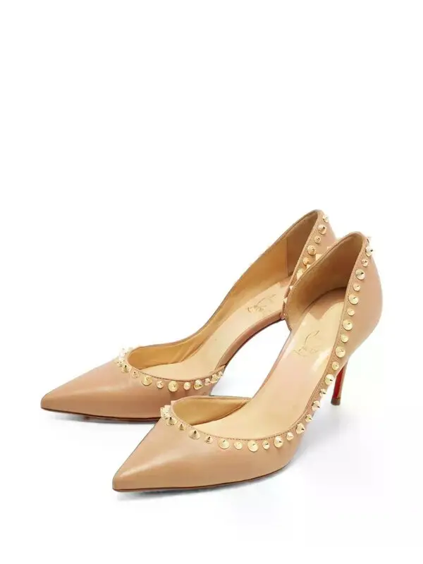 CHRISTIAN LOUBOUTIN Beige Leather Studded D'orsay Pumps