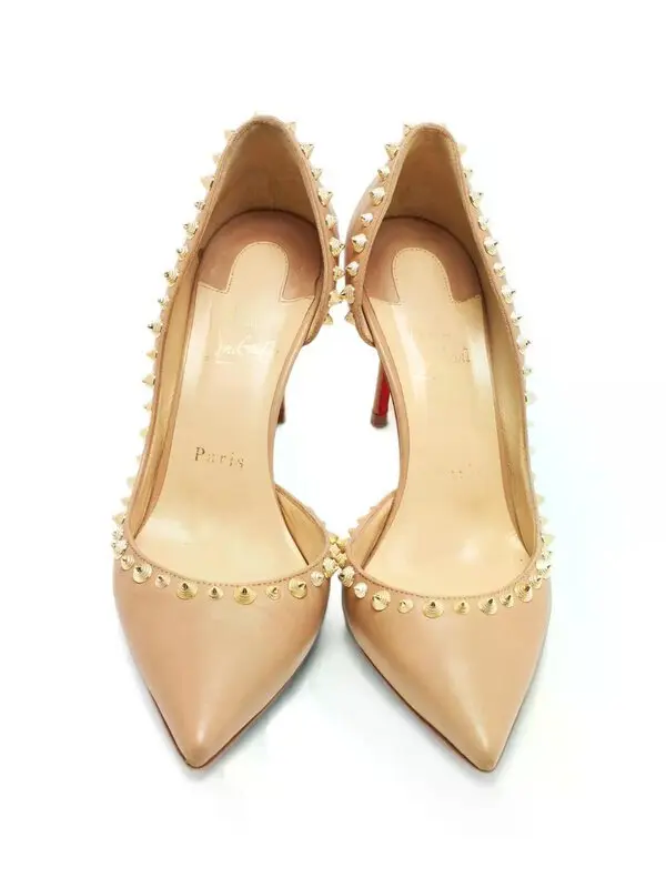 CHRISTIAN LOUBOUTIN Beige Leather Studded D'orsay Pumps