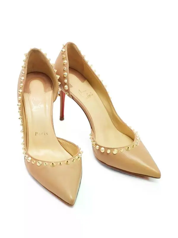 CHRISTIAN LOUBOUTIN Beige Leather Studded D'orsay Pumps