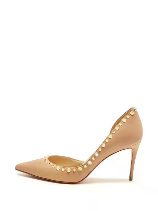 CHRISTIAN LOUBOUTIN Beige Leather Studded D'orsay Pumps - Neutrals