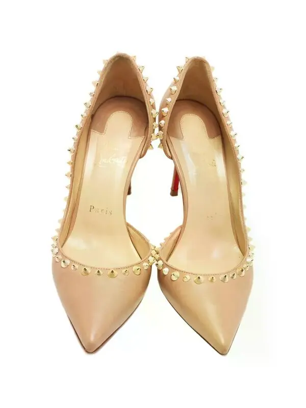 CHRISTIAN LOUBOUTIN Beige Leather Studded D'orsay Pumps