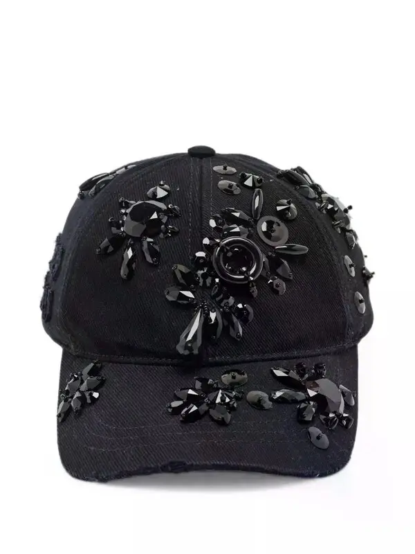 Miu Miu Crystal-embellished Cotton Denim Baseball Cap - Black