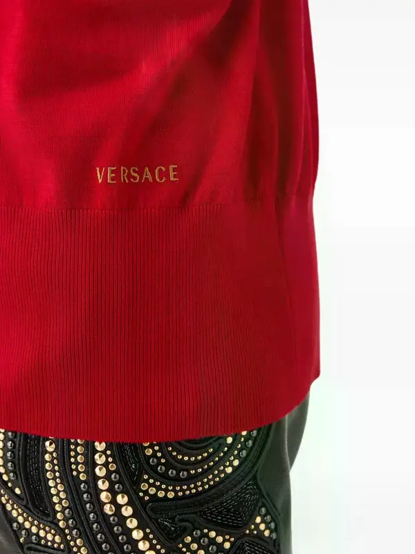 Versace Embroidered Wool Knit Cardigan