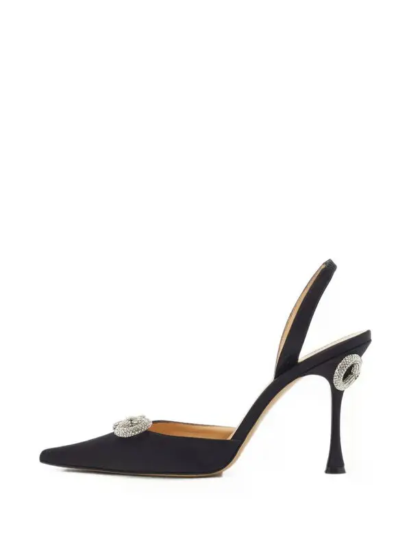 Mach & Mach Satin Crystal Double Bow Slingback Pumps