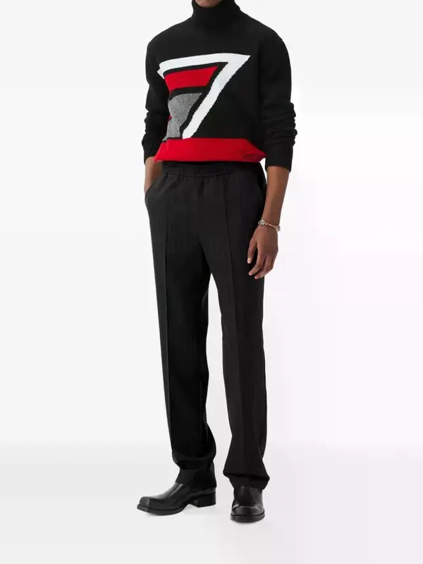 Versace Jacquard Wool Pants - Black