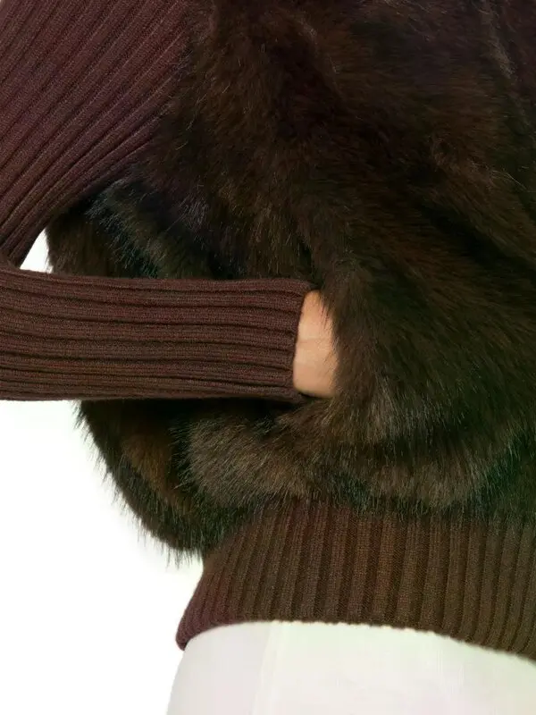 Source Unknown Faux-fur Ribbed-knit Cardigan