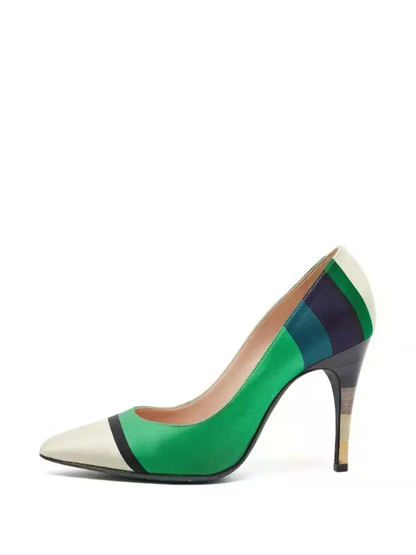 LANVIN Striped Satin Pointed-toe Pumps - Green