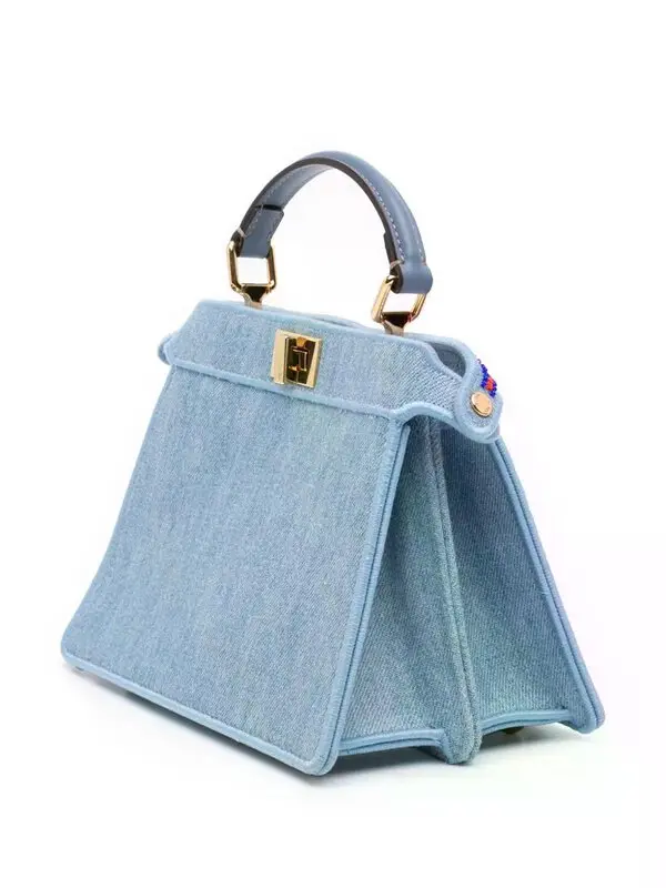 Fendi Embroidered Denim Peekaboo Iseeu Satchel - Blue