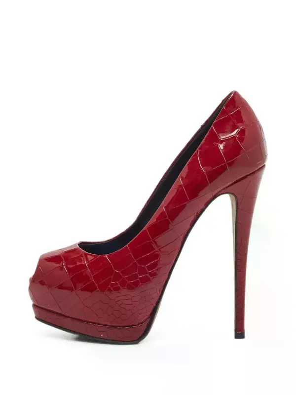 GIUSEPPE ZANOTTI Sharon Croc-embossed Peep-toe Pumps - Red
