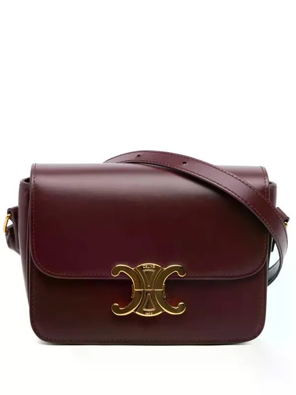 Celine 2025 Teen Shiny Calfskin Triomphe Crossbody Bag - Red