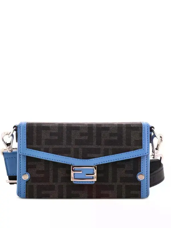 Fendi Baguette Soft Trunk Phone Pouch Zucca Canvas And Leather Crossbody Bag - Blue
