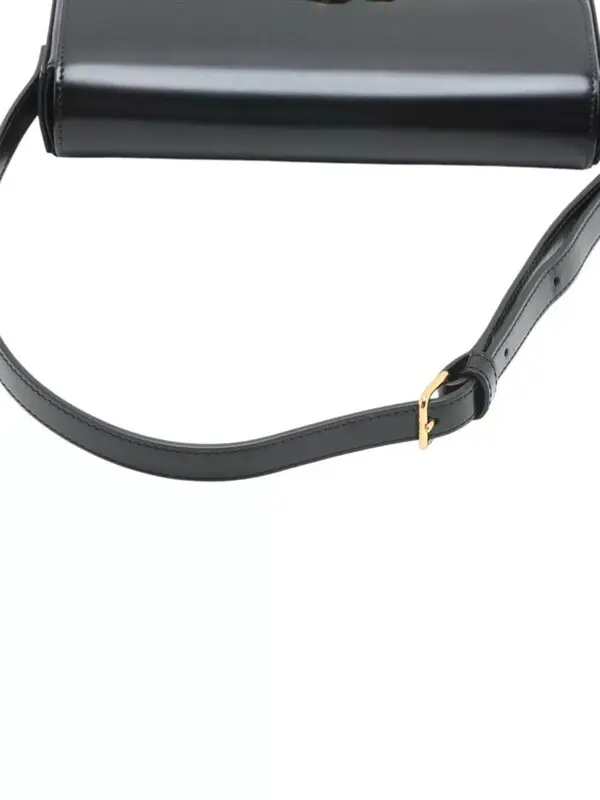 Celine 2000-2026 Shiny Calfskin Triomphe Claude Shoulder Bag - Black
